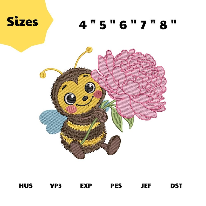 Cute Bee Embroidery Design, Bumble Bee Flower Embroidery File, Spring ...