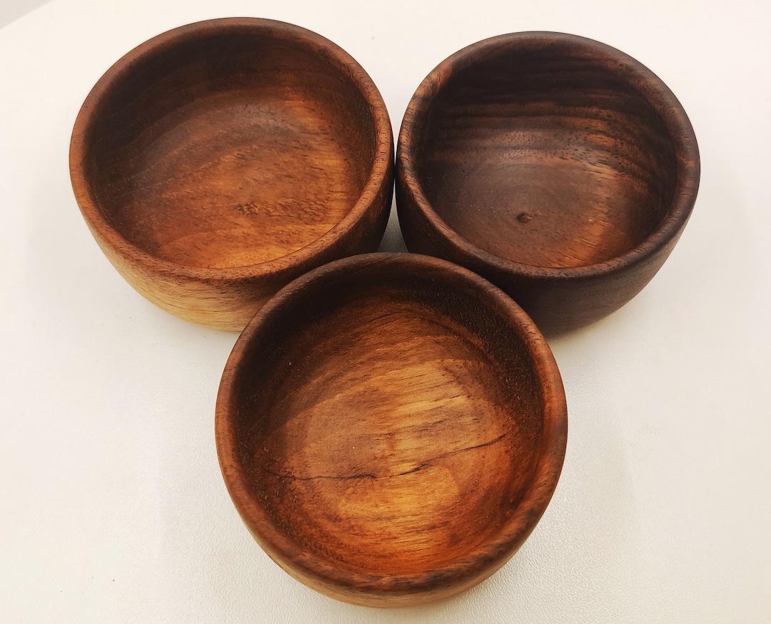 Set of 3 Mini Walnut Wood Sauce Pots - Etsy
