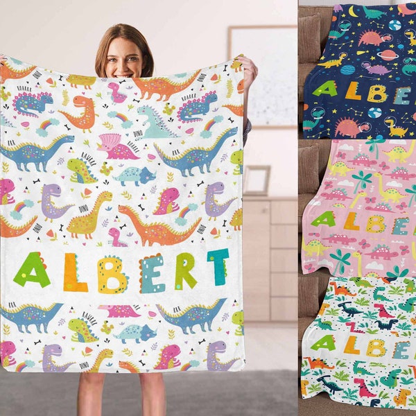 Custom Girls Dinosaur Blanket - Etsy