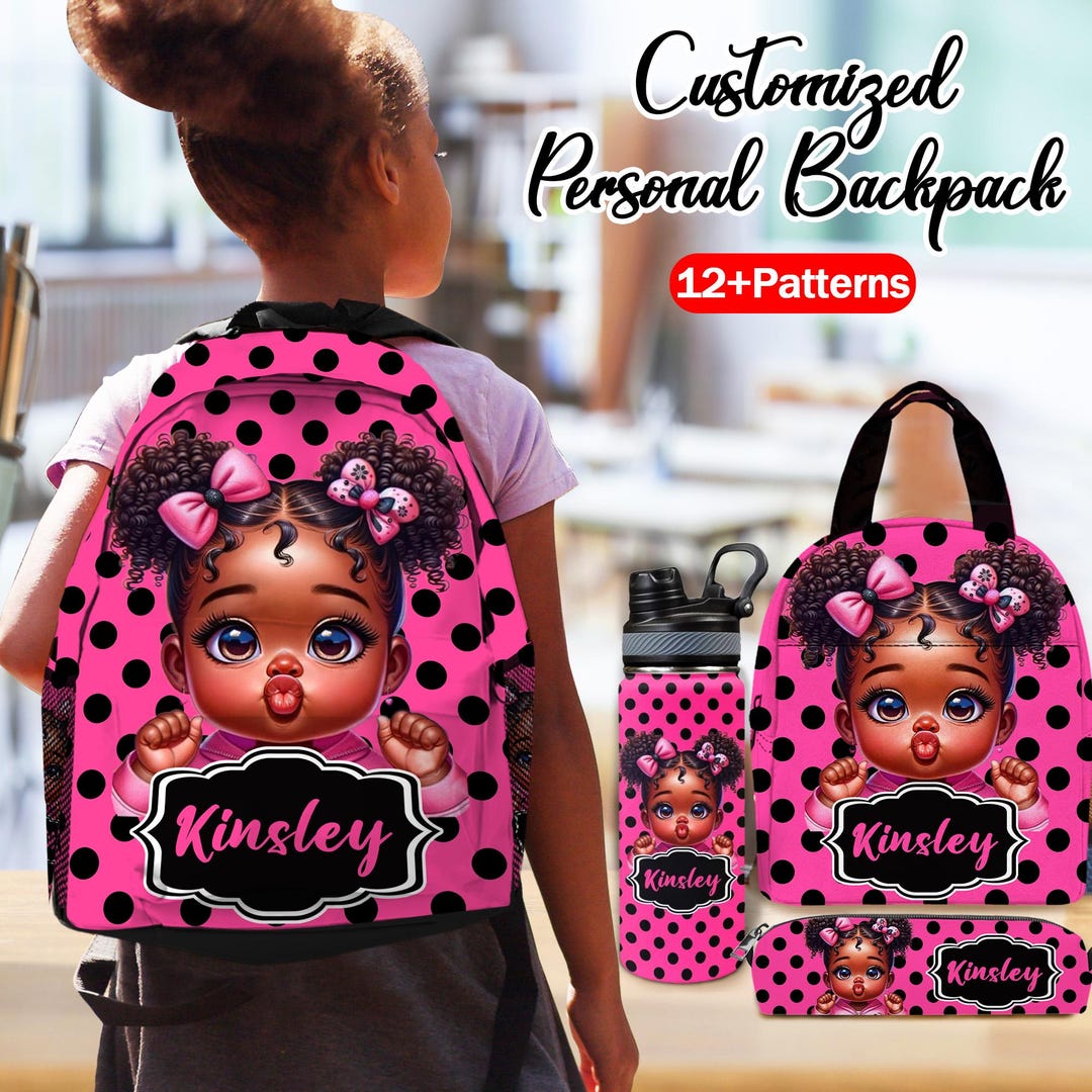 Custom Afro Girl Polka Dot Backpack: Personalized School Bag - Etsy