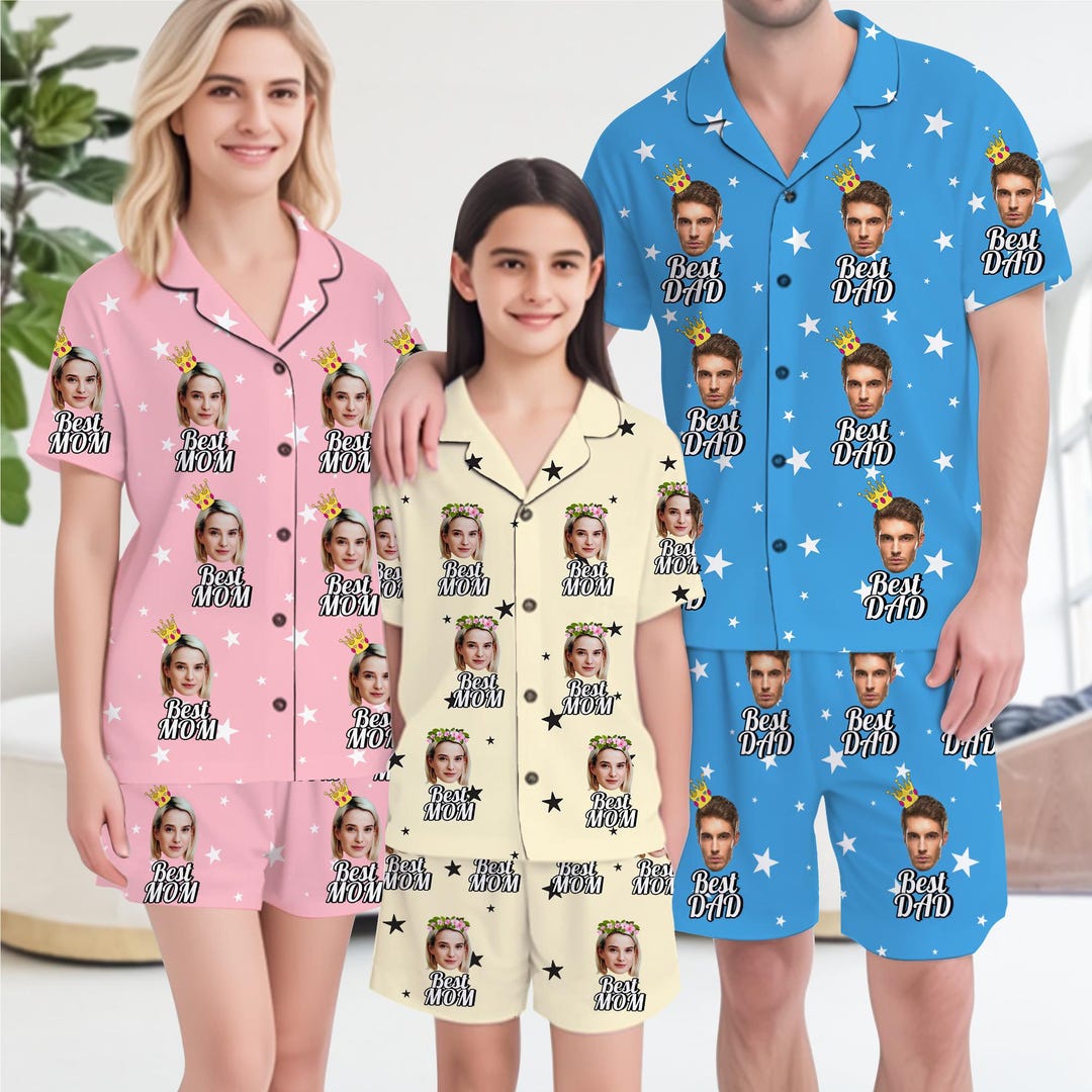 Custom Mother Father Photos on Short Sleeve Pajamas Set, Personalized ...