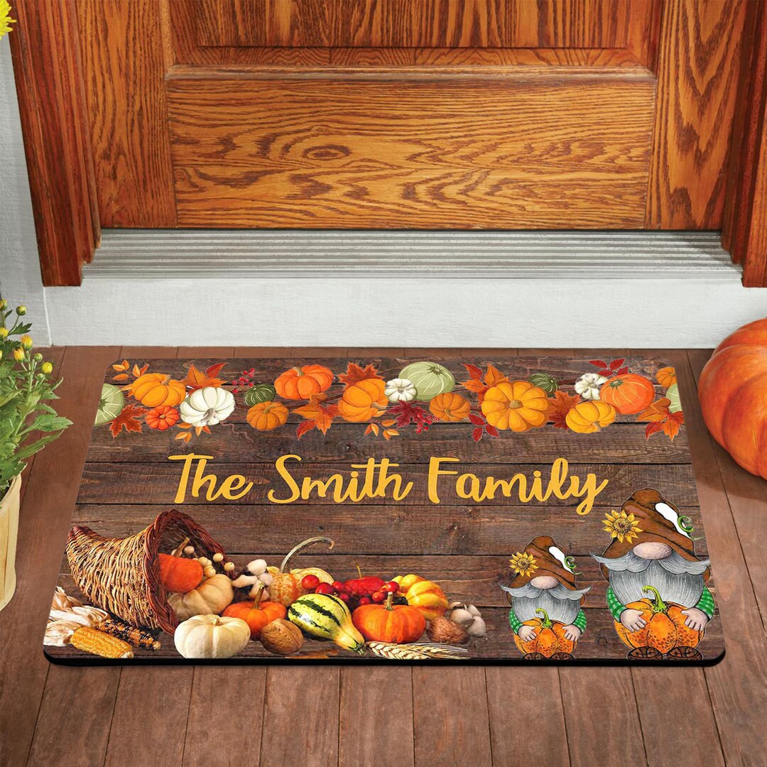 Custom Pumpkin Doormats for Outdoor Entrance, Custom Family Name ...