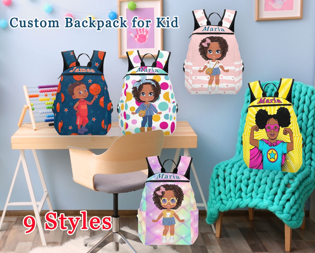 Custom Black Girl School Bag Backpack, Custom School Backpack for Kid ...