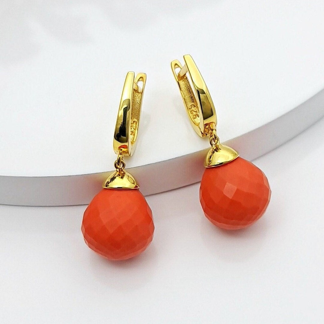 Coral Earrings , Silver Pink Coral Earrings , Sea Coral Teardrop ...