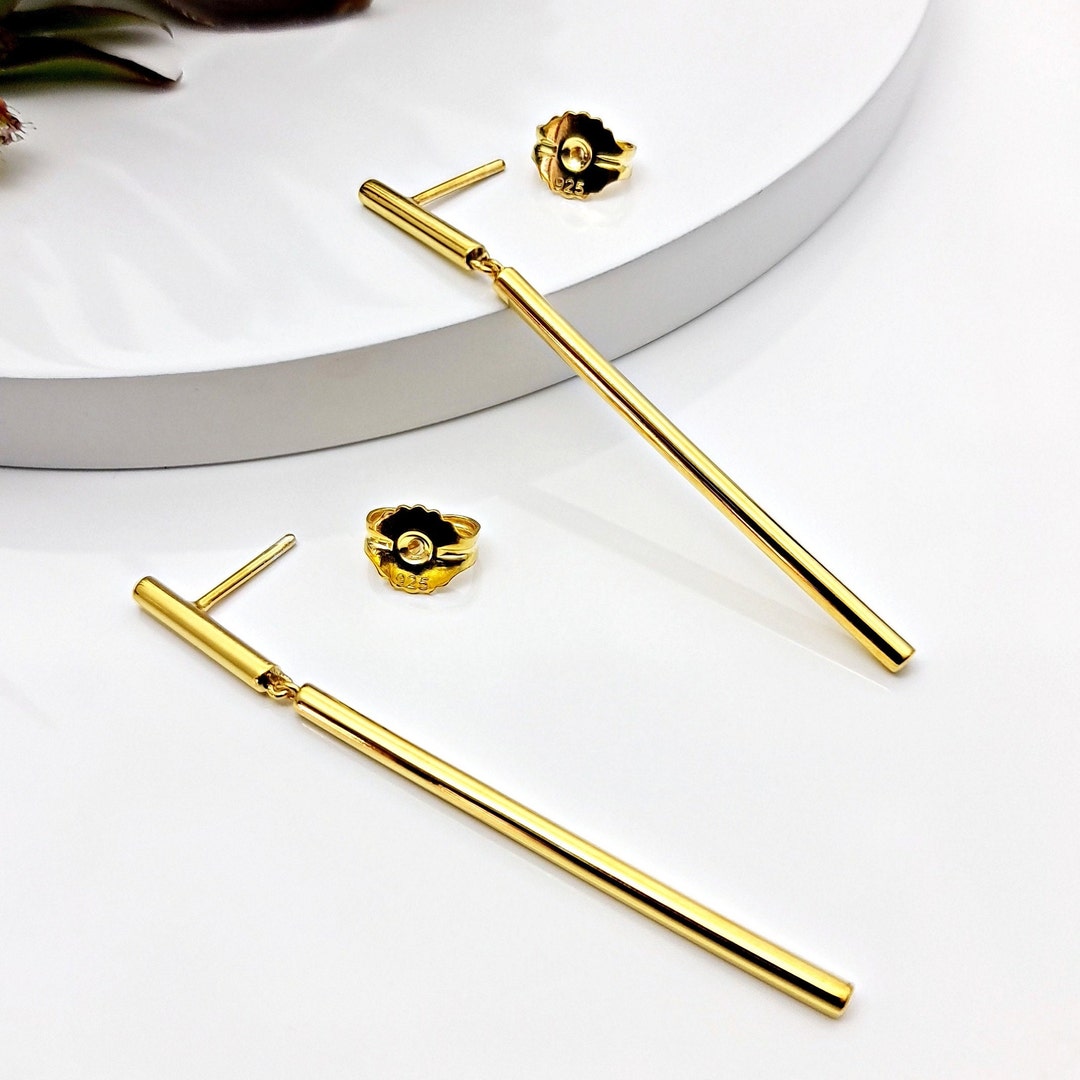 Silver Cylinder Tube Earrings, Rod Earrings, Long Thin Bar Earring ...