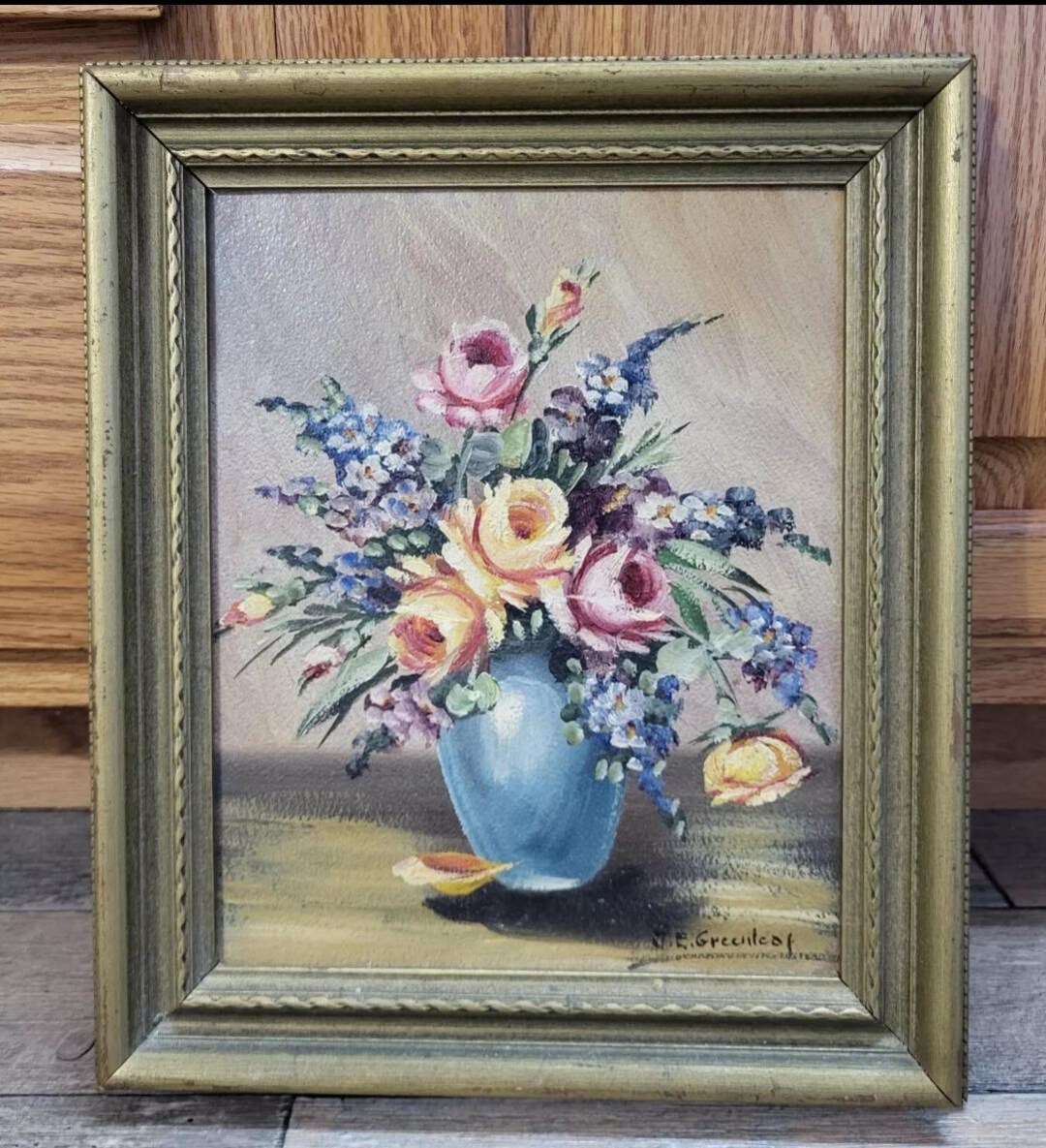 Vintage Still Life Vase of Flowers Painting Art Signed J.E. Greenleaf ...
