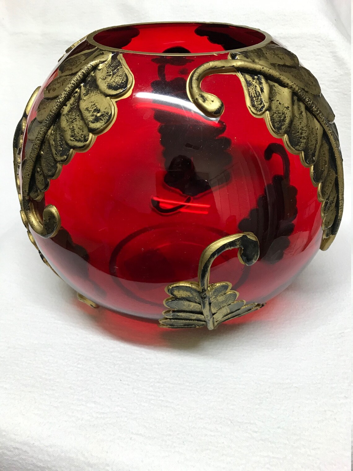 Fifth Avenue Crystal Round Red Crystal Bowl With Gold Leaves 7 - Etsy