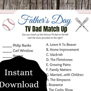 Father's Day Name That TV DAD Trivia Quiz Famous Dads Game Kids Adult ...