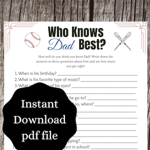 Do You Know DAD Printable Party Game | Father's Day Printables | Dad's ...