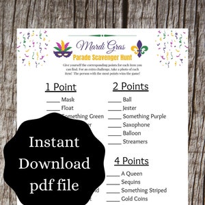 Mardi Gras Parade Scavenger Hunt | Printable Mardi Gras Game | Mardi ...