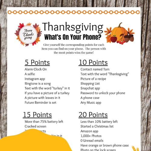 Thanksgiving What's on Your Phone Game Thanksgiving - Etsy