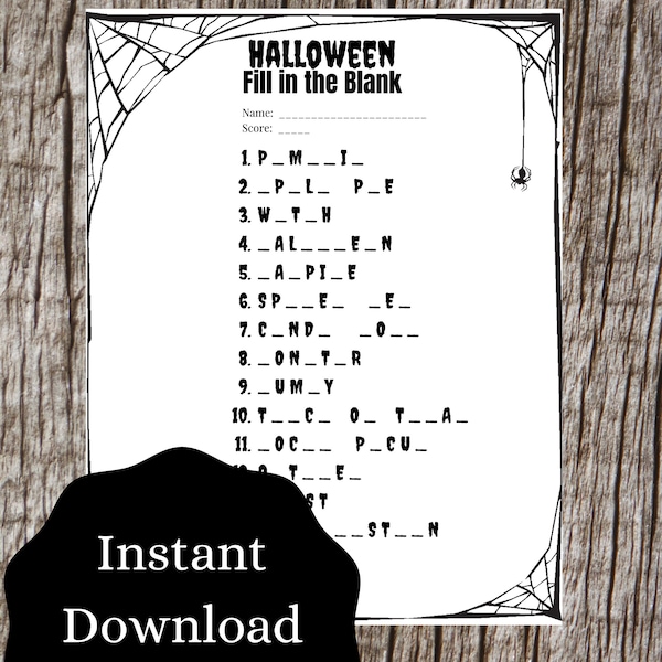 Halloween Fill in Blank Game - Etsy