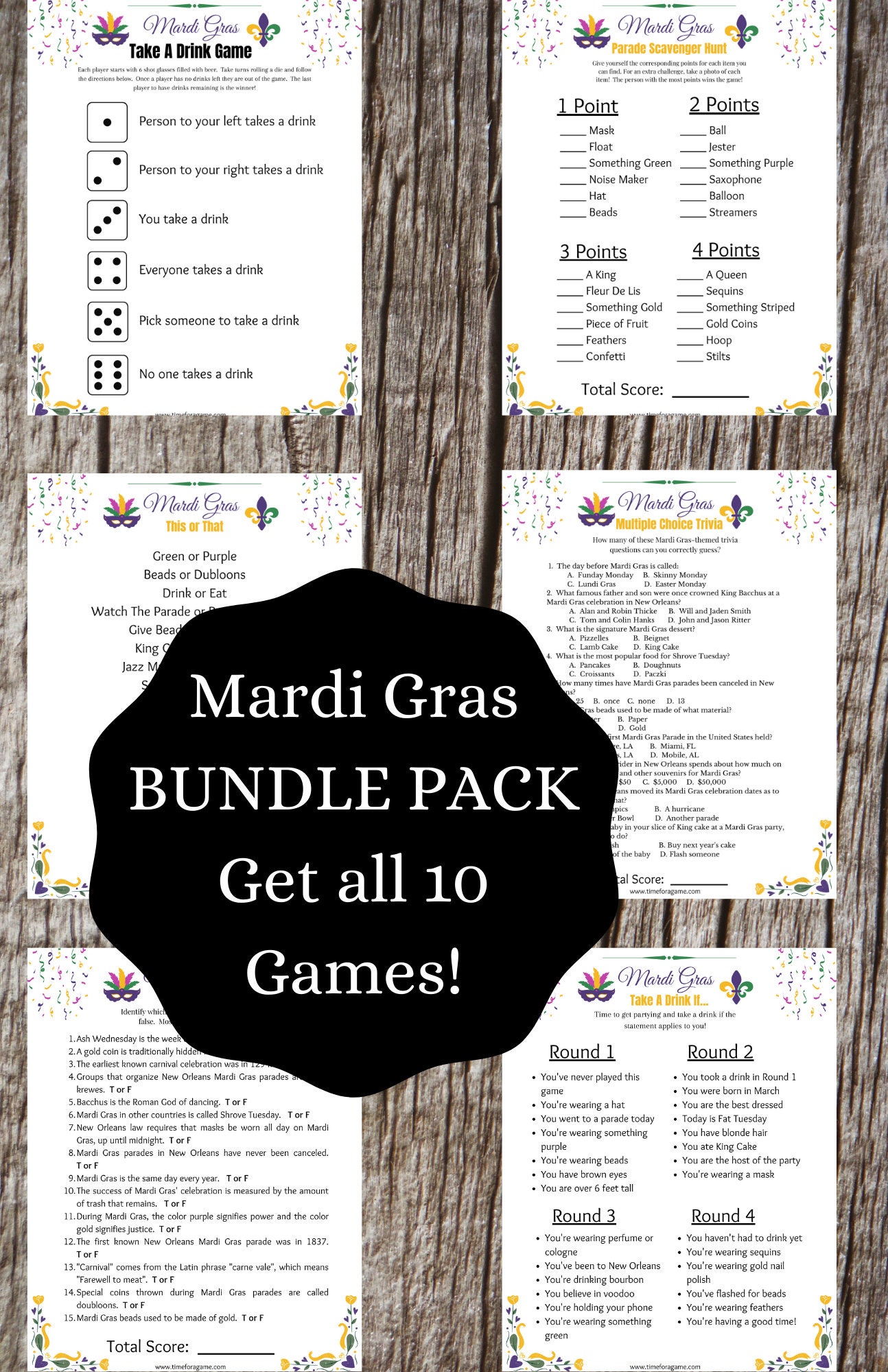 Mardi Gras 10 Printable Game Bundle Pack Printable Mardi Gras Games ...