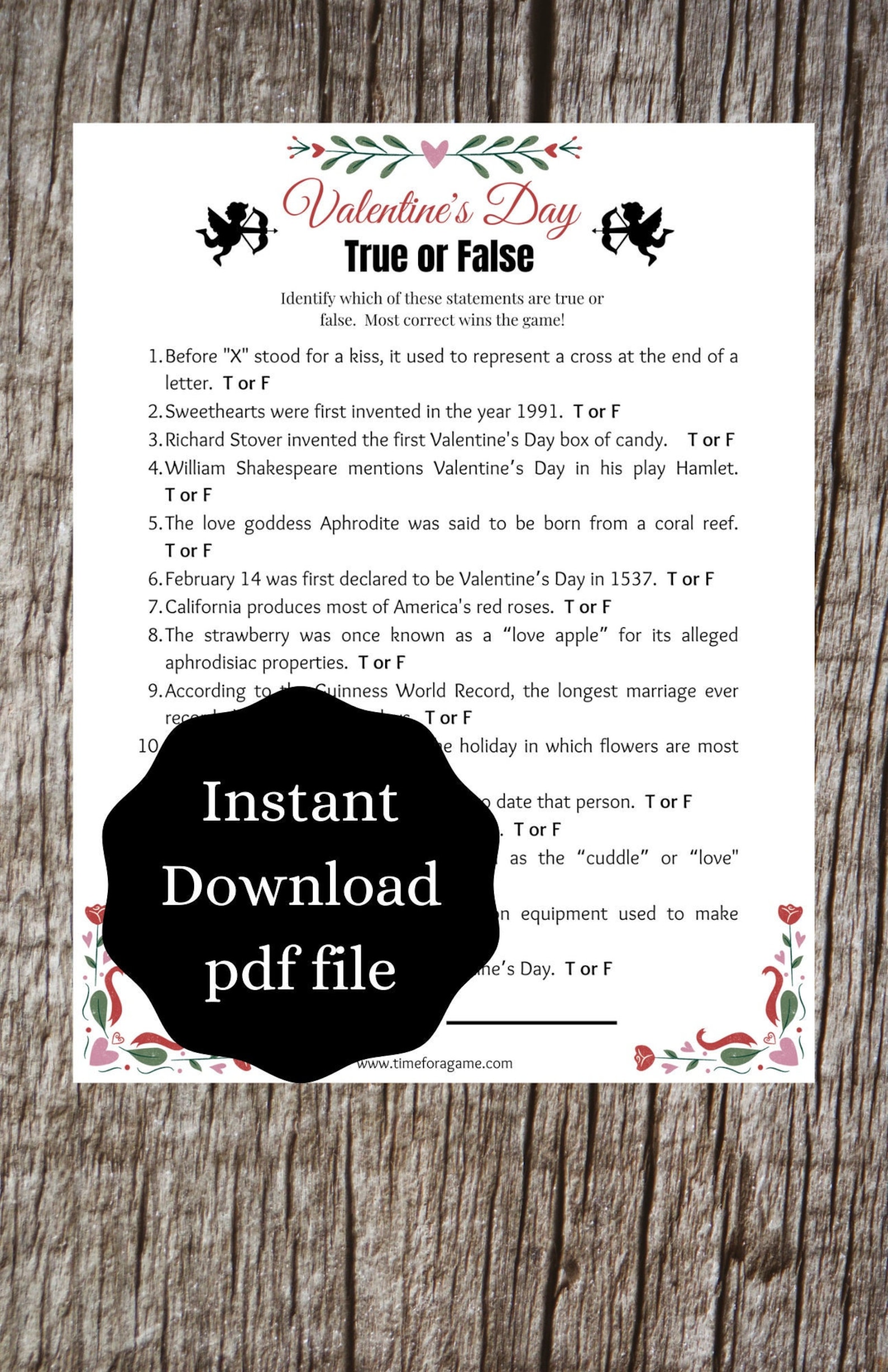 Valentine's Day True or False Games Family Party Game Valentine Adult ...