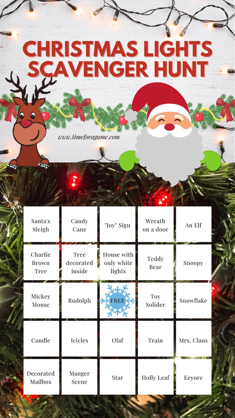 7 Christmas Lights Scavenger Hunt Bingo Boards Printable Game - Etsy