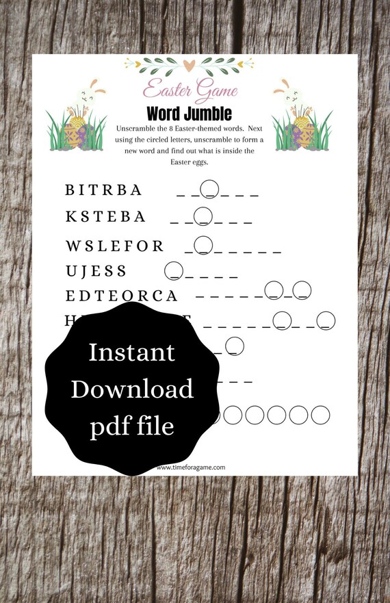 Easter Word Jumble Printable Game Easter Party Game Kids - Etsy