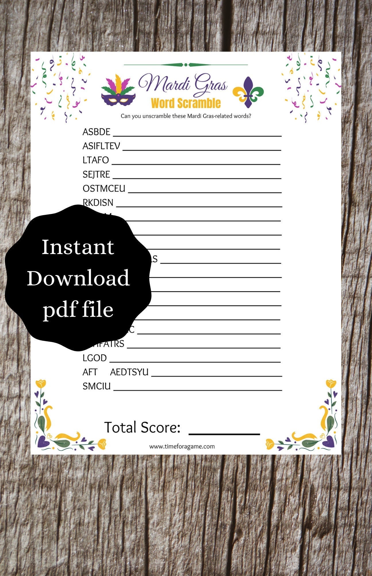 Mardi Gras Word Scramble Printable Party Game | Mardi Gras Party Games ...