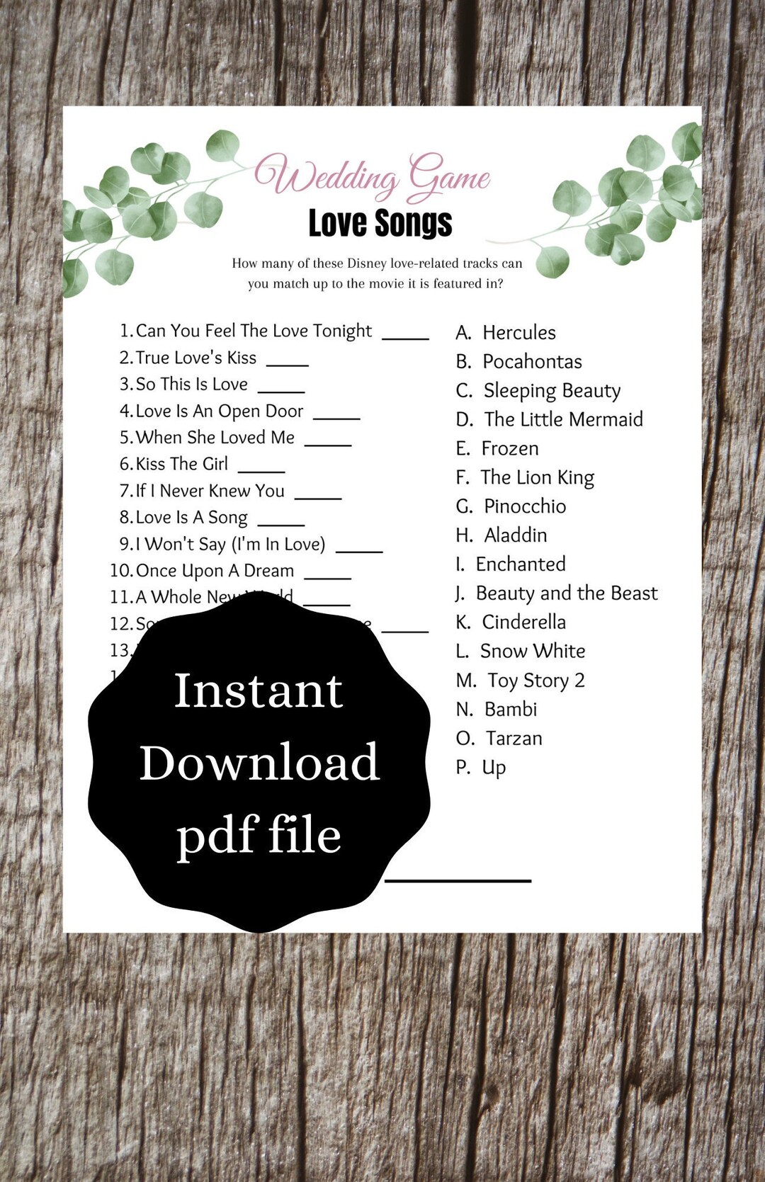 Love Songs Trivia Bridal Shower Game | Unique Bridal Shower Games ...