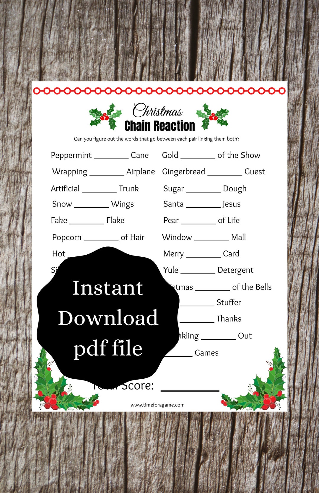 Christmas Chain Reaction Game | Printable Christmas Party Game ...