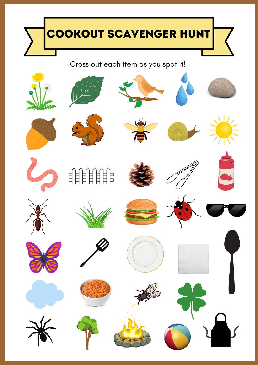 Cookout Scavenger Hunt Outdoor Games for Barbeque BBQ Game | Kids ...