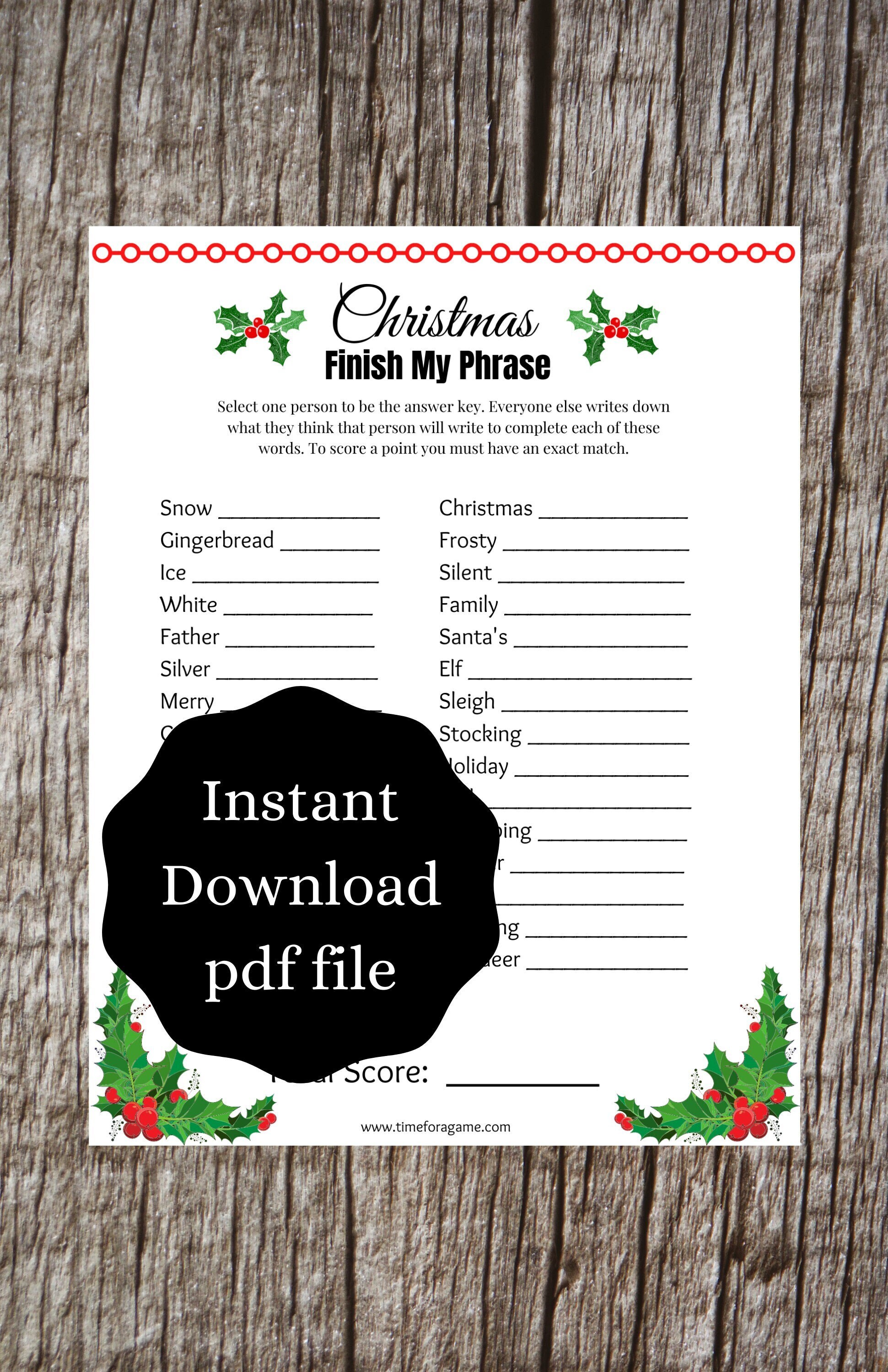 Christmas Finish My Phrase Game | Printable Christmas Game | Holiday ...