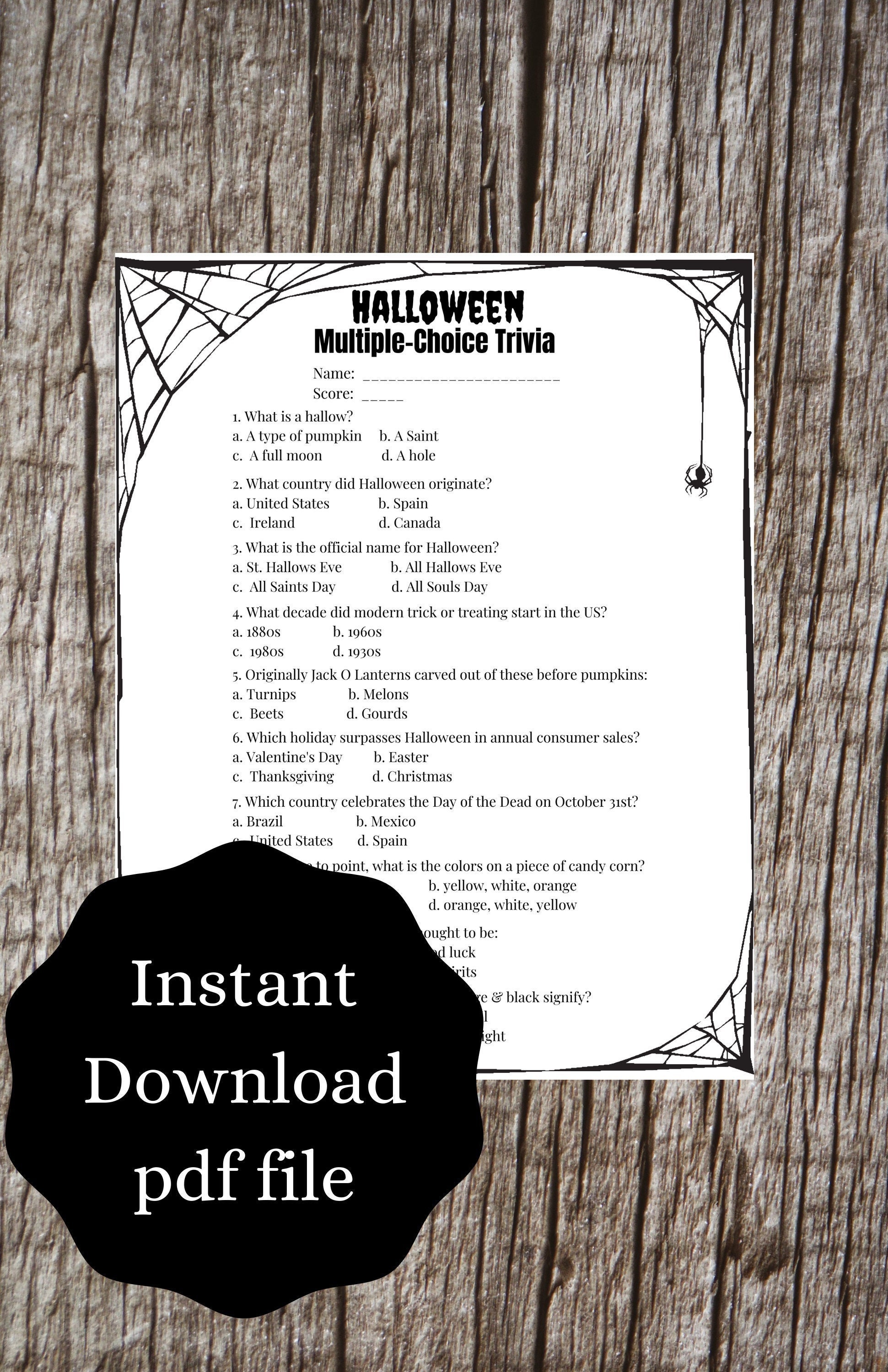 Halloween Multiple Choice Trivia Game | Halloween Party Games ...