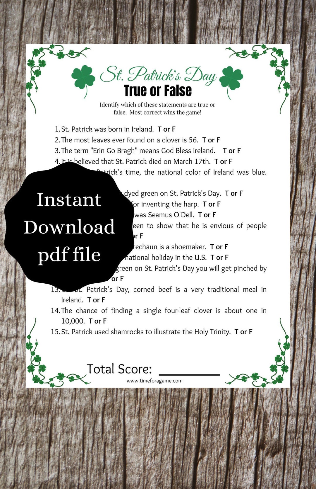 St Patrick's Day True or False Games Family Party Game | St. Patricks ...