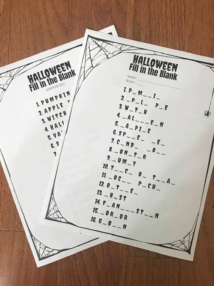Halloween Fill in the Blank Party Game | Halloween Party Games ...