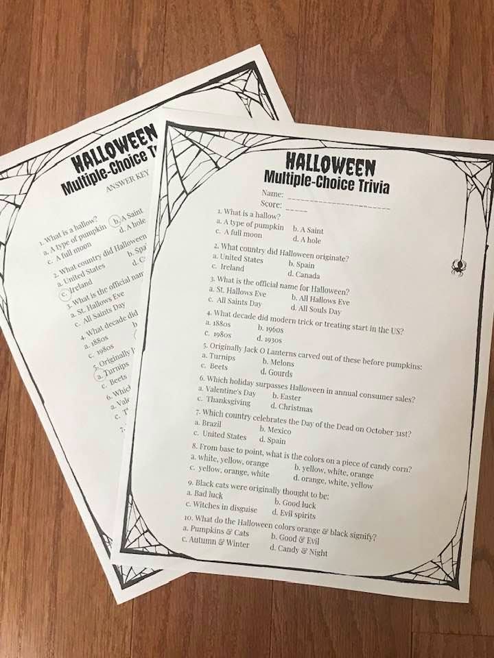 Halloween Multiple Choice Trivia Game | Halloween Party Games ...