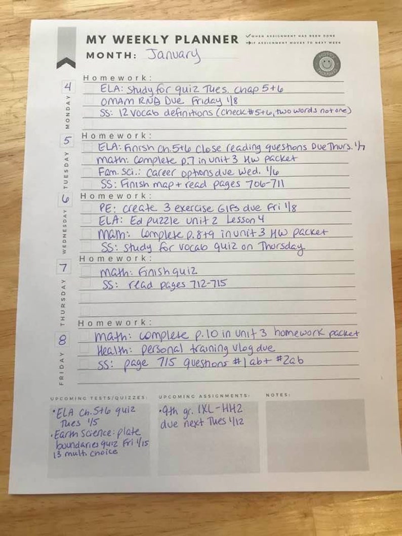 Middle School / High School Weekly Planner Schedule - Etsy