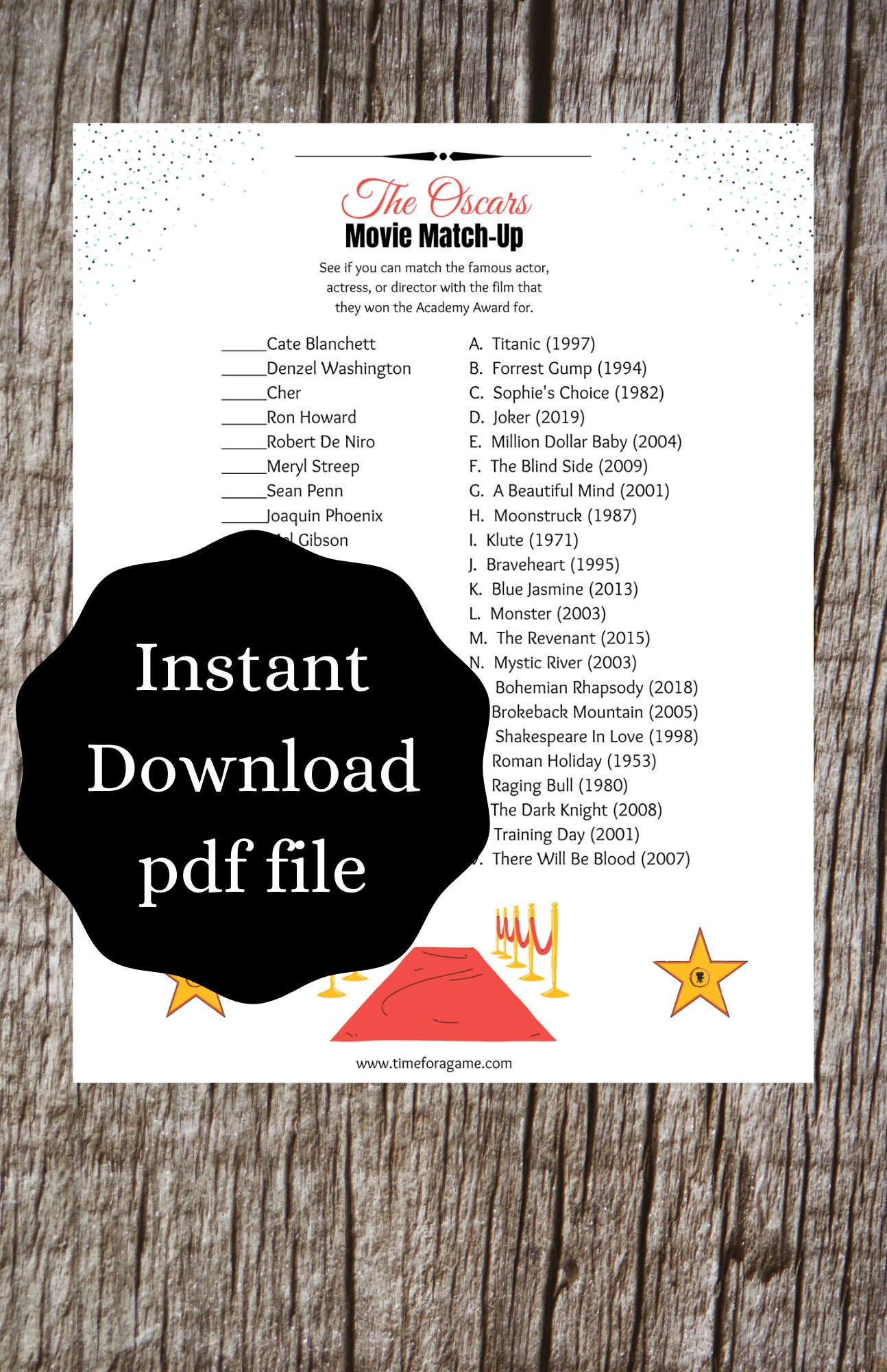 Oscars Movie Match up Trivia Quiz | Oscar Night Party Game | Academy ...