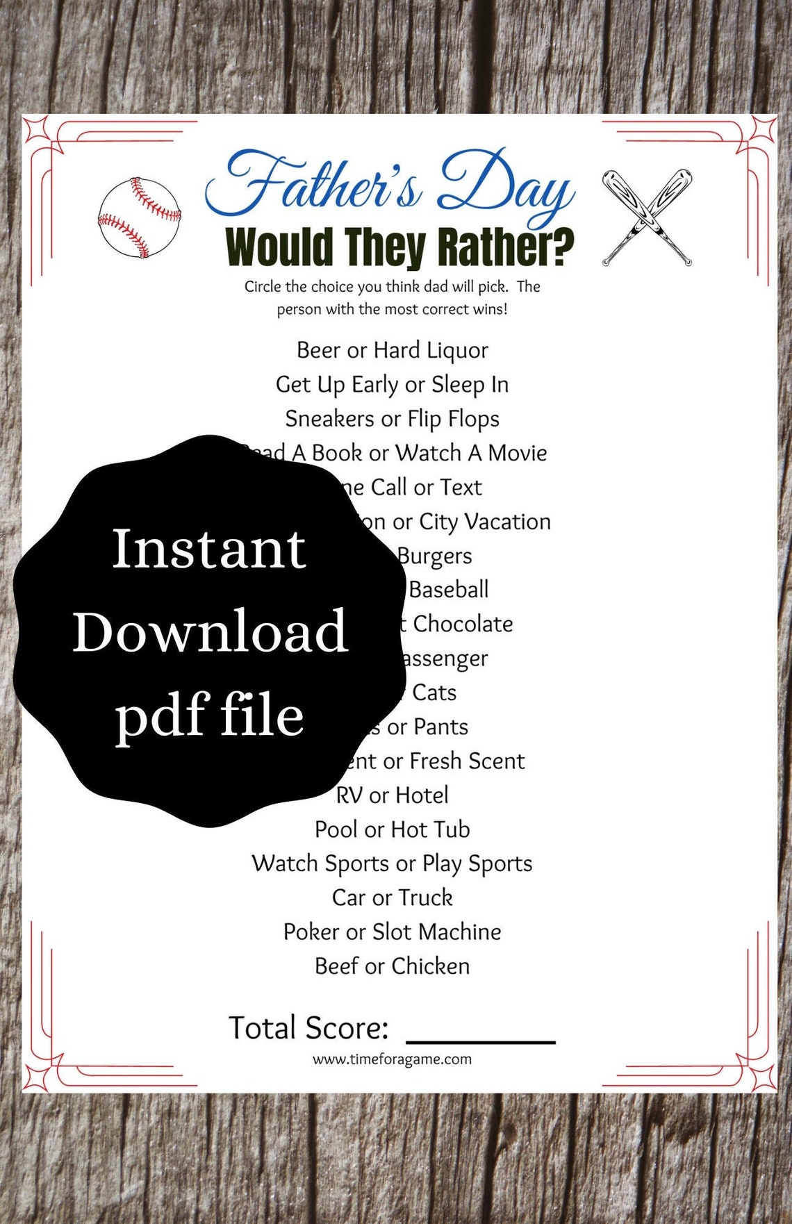 Would They Rather Father's Day Game | Unique Dad Games | Printable ...