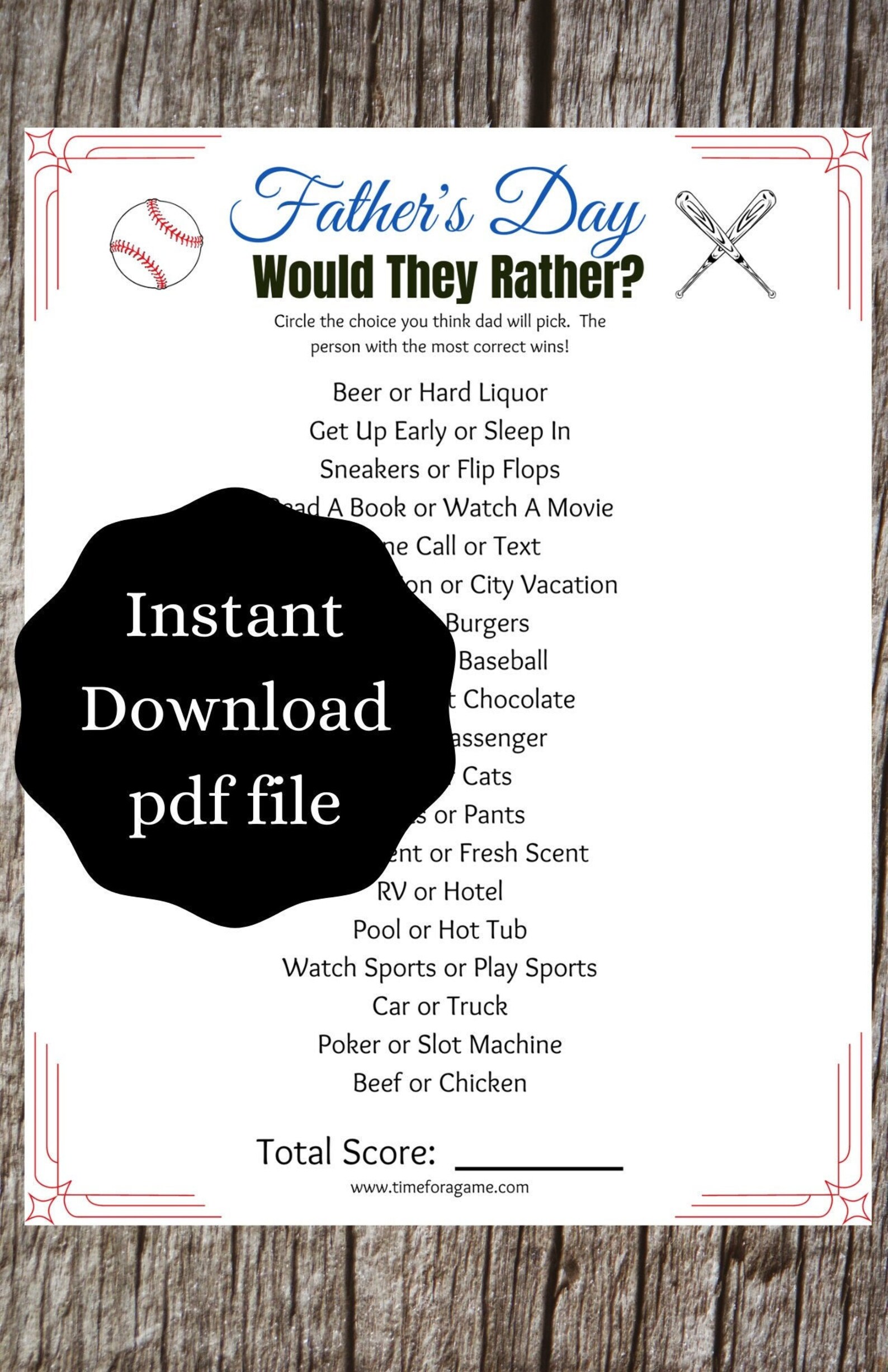 Would They Rather Father's Day Game | Unique Dad Games | Printable ...