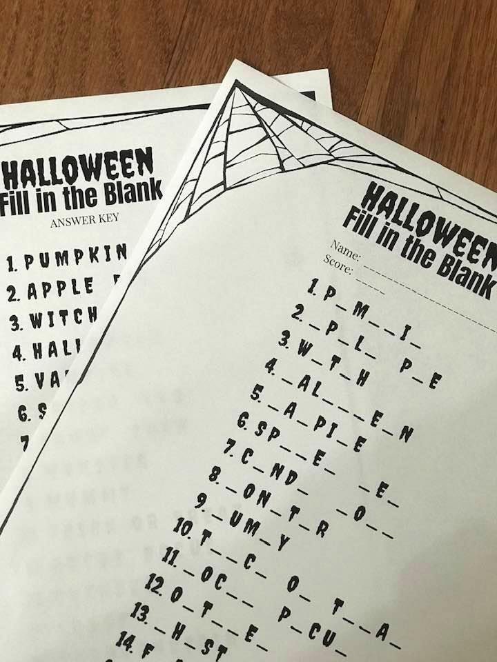 Halloween Fill in the Blank Party Game Halloween Party Games Halloween ...