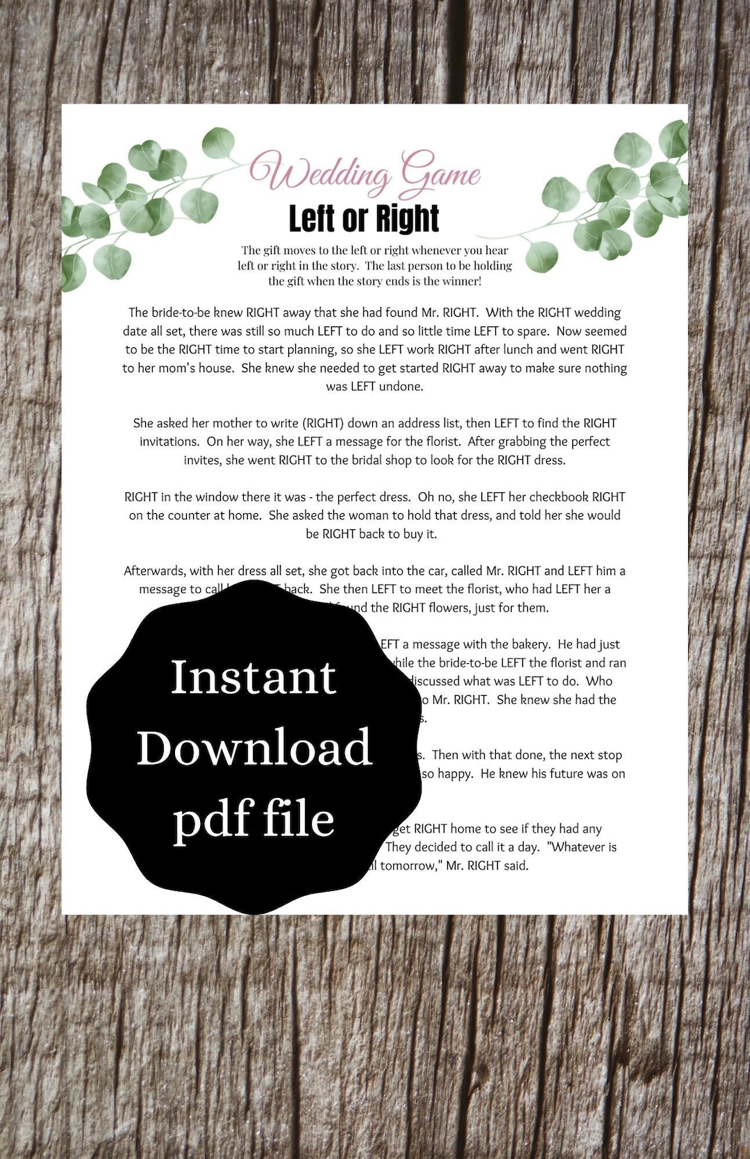 Left or Right Bridal Shower Game | Unique Bridal Shower Games ...