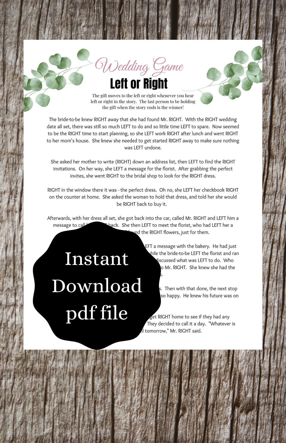 Left or Right Bridal Shower Game | Unique Bridal Shower Games ...