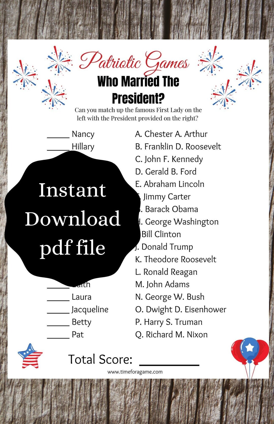 Presidential Patriotic Trivia Quiz | President Wives Game | Memorial ...