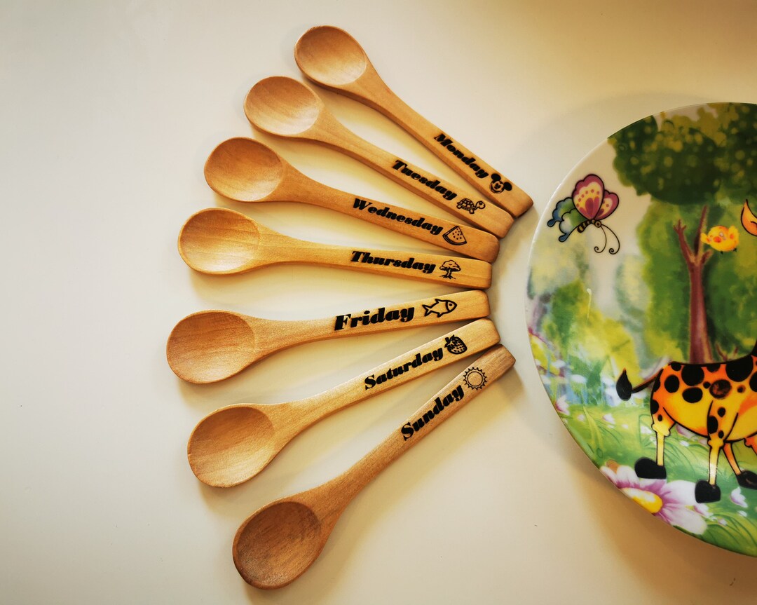 Set of 7 Handmade Kids Wooden Spoons Kitchen Utensils, Kids Gift, Child ...