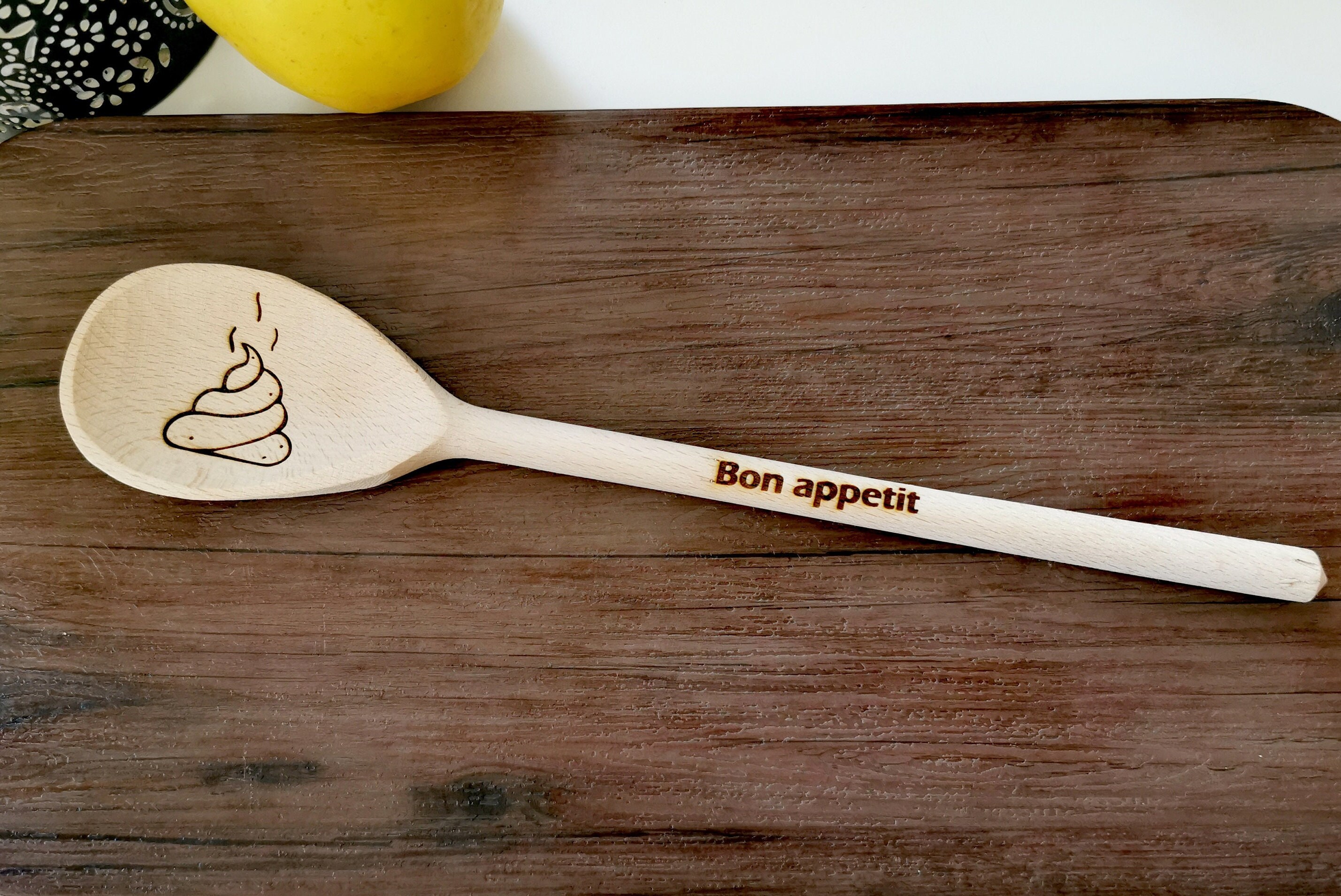 Handmade Wooden Spoon, Kitchen Poop Spoon, Bon Appetit, Funny Style ...