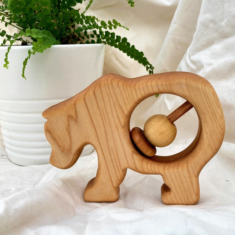 Wood Baby Rattle Bear - Etsy