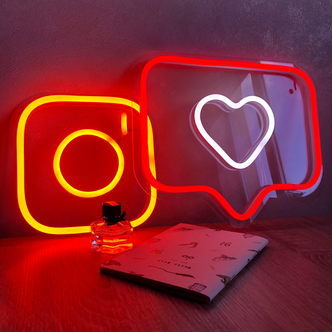 Instagram Neon Like LED Sign, Red & White, Handmade Wall Decoration ...
