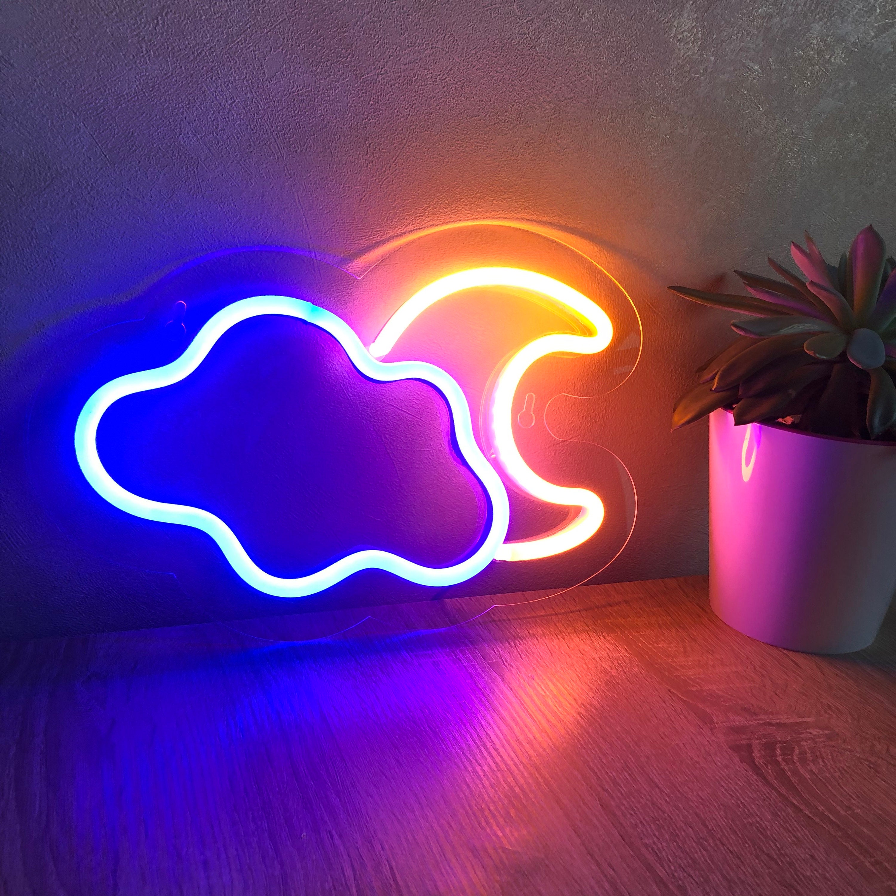 Moon and Cloud LED Neon Sign Wall Decoration Neon Night - Etsy