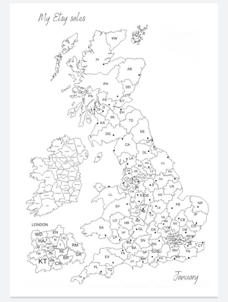 Printable A4 UK Sales Postcode Map for Facebook Sales for Small ...