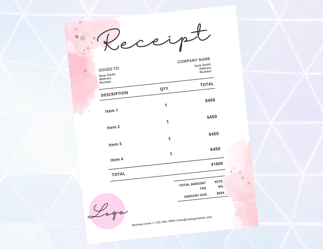 Receipt Editable Template, Printable Order Form Invoice, Small Business ...
