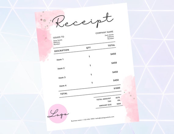 Receipt Editable Template Printable Order Form Invoice Small - Etsy