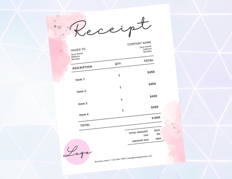 Receipt Editable Template, Printable Order Form Invoice, Small Business ...