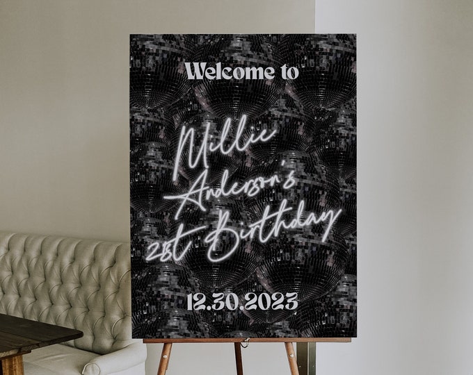 Disco Ball Welcome Sign, 70s Retro Party Welcome Sign, Groovy Retro ...