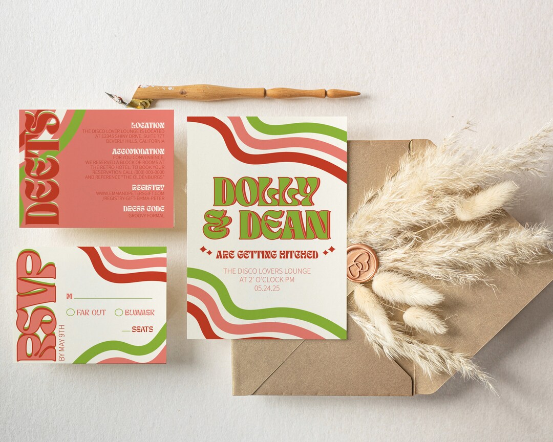 Retro Kiwi | 70's Retro Wedding Invitation, Boho 70s Wedding Invitation ...