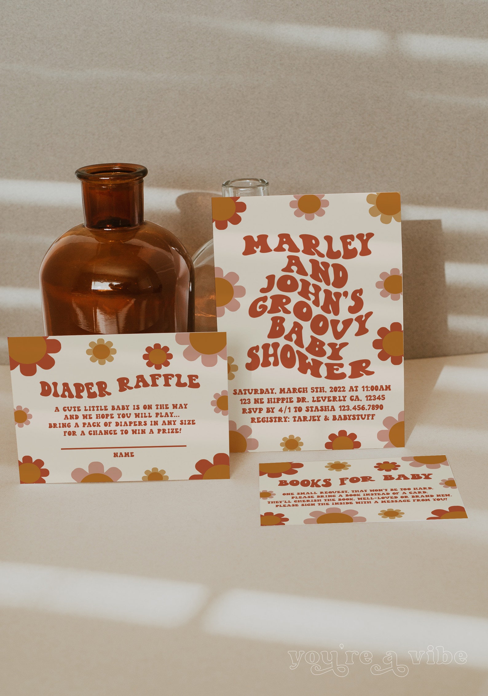 70s Groovy Flower Baby Shower Invitation Set (JPG/PDF) - Etsy