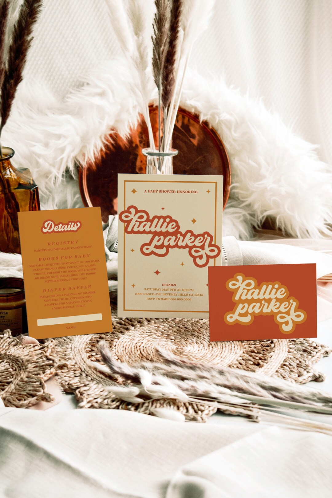Retro 70s Baby Shower Invitation Set, Orange Cream (JPG/PDF) - Etsy